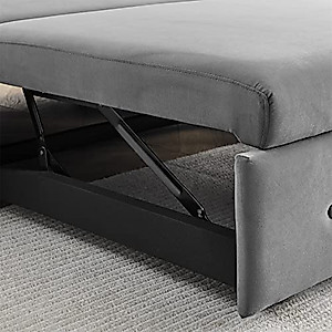 Ucloveria Convertible Sleeper Sofa Bed, Loveseat Futon Sofa Couch w/Pull Out Bed w/ 2 Side Pockets, Creative Curved Armrest Velvet Adjustable Backrest with 2 Pillows for Living Room, Grey