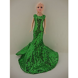 Awe Inspiring Green Sequined Mermaid Gown Made to Fit Barbie Doll