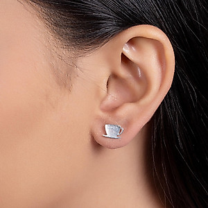 Personalized Tiny Food Latte Espresso Cafe Coffee Lover Stud Earrings For Women .925 Sterling Silver Custom Engraved