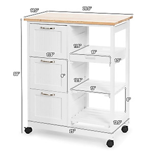 Giantex Kitchen Island Cart, Home Bar Serving Cart, Kitchen Trolley with 3 Large Drawers, Storage Shelf and 3 Tier Shelves, Rolling Storage Cabinet, Mobile Cart (White)