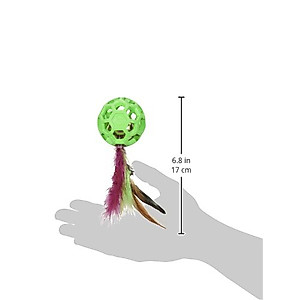 JW Pet Cataction Feather Ball with Bell, Cat Toy, Green, 1 Count (Pack of 1) (71059)