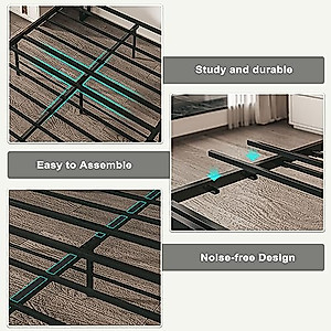 ANCTOR Queen Bed Frame with Upholstered Headboard and LED Light, Strong Platform Bed with Charging Station, Solid and Stable, No Box Spring Needed