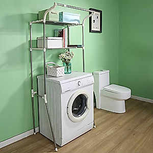 Hershii Over The Toilet Storage Shelf Bathroom Space Saving Organizer Rack Adjustable Stand 2-Tier Wire Shelving Units with Clothes Hanging Rod Rail and Transparent Spacer - Ivory