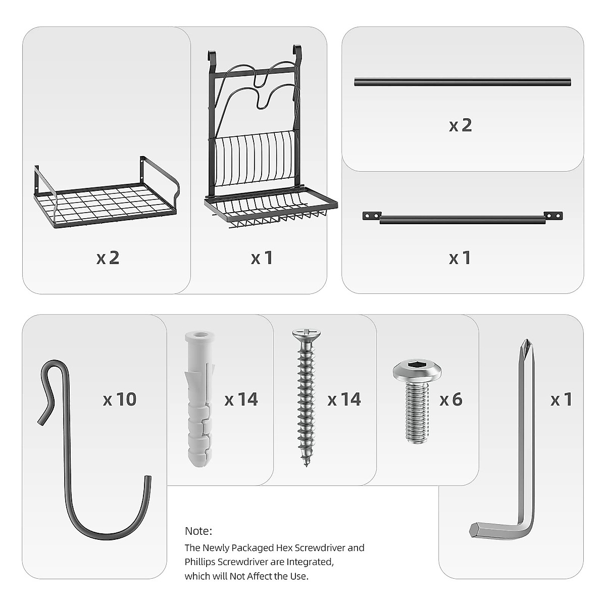 KOSTBAR Hanging Pot Rack, Wall Mounted Pan Rack, Cookware Organizer with 10 Hooks, Small Kitchen Storage Shelf for Utensils. Dish Rack With Lid Holder, Modular Design Shelves