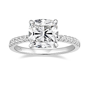 EAMTI 3.5CT 925 Sterling Silver Engagement Rings Cushion Cut Cubic Zirconia CZ Wedding Promise Rings for Her Stunning Wedding Bands for Women Size 6