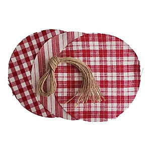 Nakpunar 12 pcs 6 inch Christmas Fabric Jar Covers with Twine Ties (Assorted Fabric in Red and/or Green Homespun Plaids, 6" straight sided)