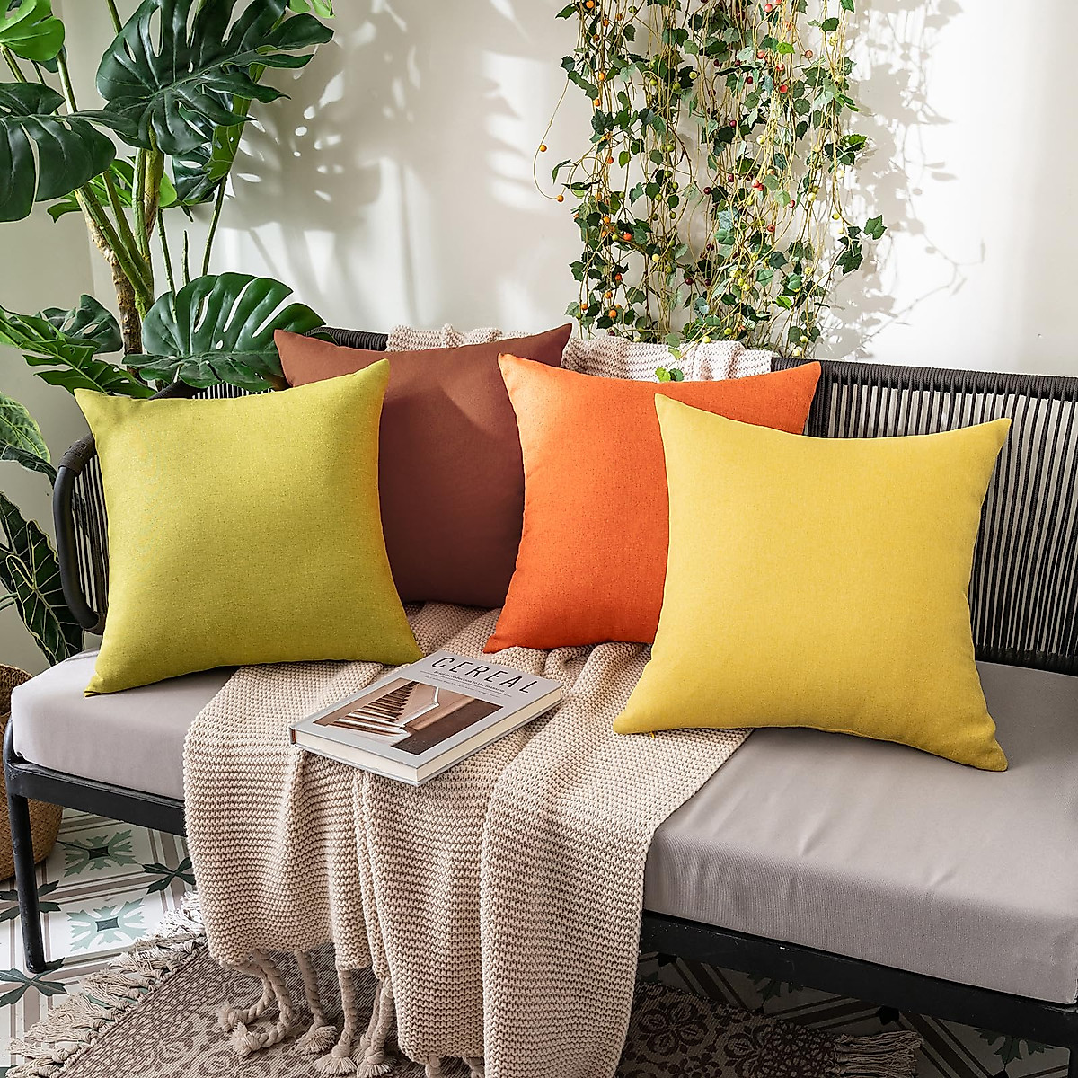 MIULEE Fall Pack of 2 Decorative Outdoor Solid Waterproof Throw Pillow Covers Polyester Linen Garden Farmhouse Cushion Cases for Patio Tent Balcony Couch Sofa 12x20 inch Bright Orange