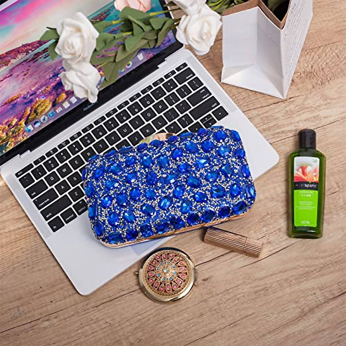 Hupifaz Rhinestone Purse - Crystal Clutch Purses for Women Wedding, Women's Diamond Purse and Formal Evening Bag (Royal Blue)