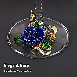 jessie Wine Glass Handmade Painted Enamel Flower Gin Glass Wine Glass Birthday Mothers Day Gifts (Blue *2+gift box)