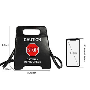 KUANG! Women Novelty Stop Sign Handbags Fashion Caution Catwalk in Progress Crossbody Bag Messenger Purse for Girls