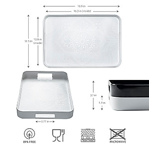 Bzyoo Melamine Gallery Tray -11.5in x 16inch Large Rectangle Serving Tray with Handle for Entertaining, Ottoman and Kitchen Counter Decor, Decorative Home Coffee Table Tray or Vanity Tray - White