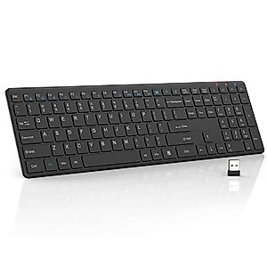 WisFox Wireless Keyboard, Ultra Slim Silent Computer Keyboard, Full Size 2.4G USB Keyboard with Number Pad for PC/Desktop/Laptop/Notebook, Black