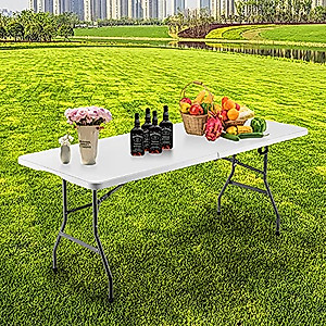 Byliable Folding Table 6ft Portable Heavy Duty Plastic Fold-in-Half Utility Foldable Table Plastic Dining Table Indoor Outdoor for Camping, Picnic and Party, White