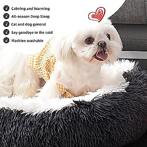 Something Different Calming Dog & Cat Bed, Anti-Anxiety Donut Cuddler Warming Cozy Soft Round Bed, Fluffy Faux Fur Plush Cushion Bed for Small Medium Dogs and Cats,24”,Dark Grey