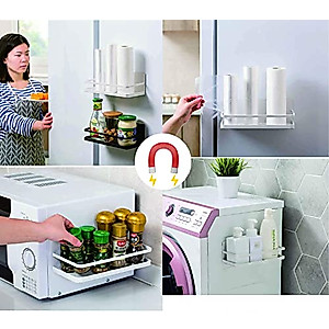 YCOCO Magnetic Spice Rack for Refrigerator,Single Tier Refrigerator Spice Storage Shelf,Easy to Install the Side of Refrigerator Can Hold spices,Salt,Pepper,Space Saving Black Pack of 2