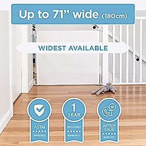 Perma Child Safety Indoor/Outdoor Retractable Baby Gate 33" Tall, Extends to 71" Wide, White