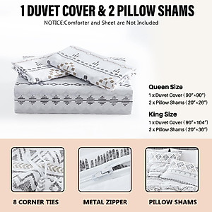 DUOMING Boho Duvet Cover King - 100% Cotton Duvet Cover Set, Cozy and Breathable King Duvet Cover with Zipper Closure & 8 Ties, 3 Piece Bohemian Duvet Cover Set for All-Season