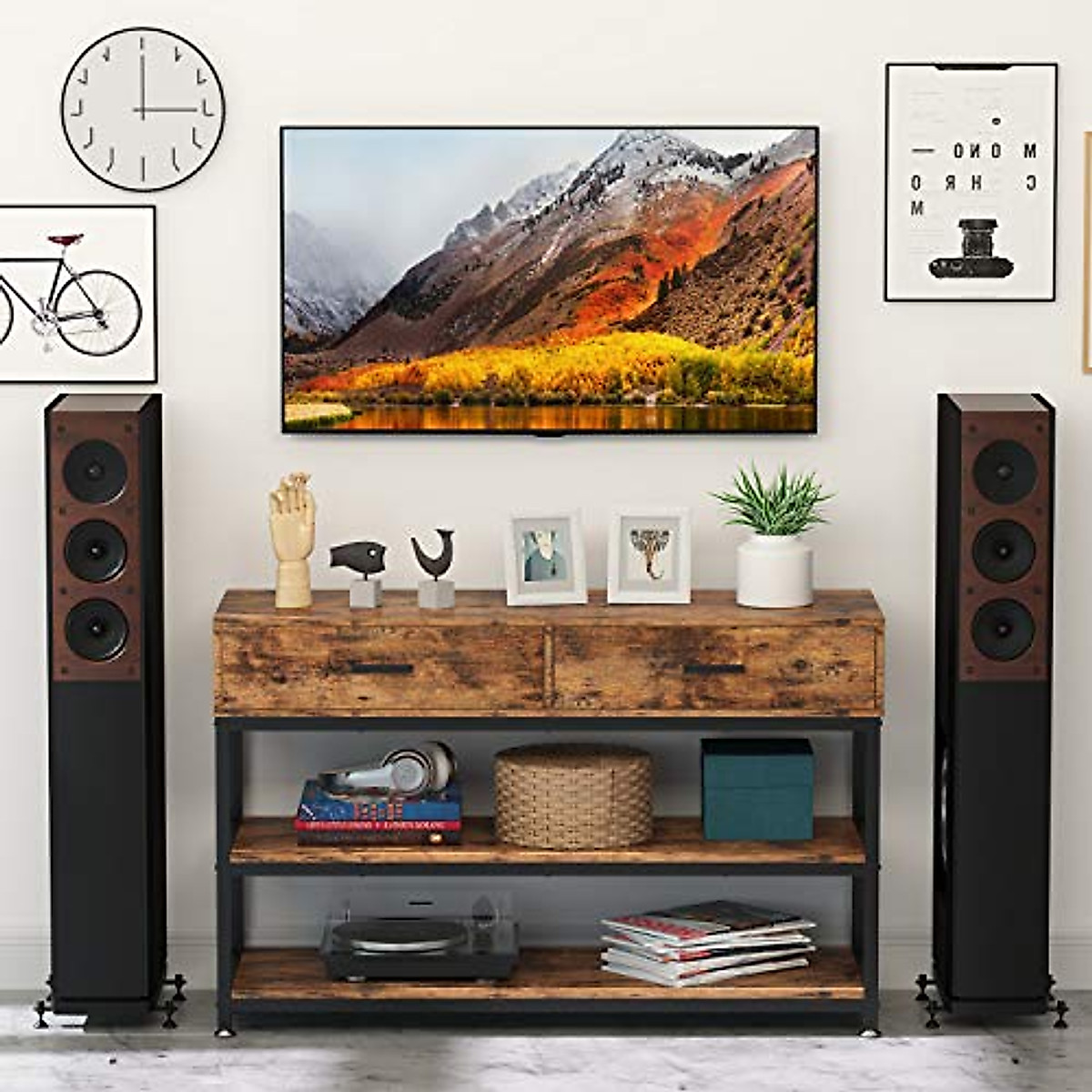 IRONCK TV Stand for 55 Inch TV with Drawers, Entertainment Center TV Stand Console Table for Living Room, 47 Inches Wood TV Console Storage Cabinet, Vintage Brown