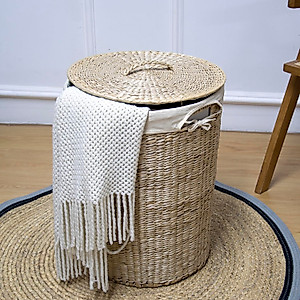 Handmade Wicker Laundry Basket with Lid,Hand-woven Laundry Hamper with Removable Liner,Large Laundry Basket with Ample Laundry Space