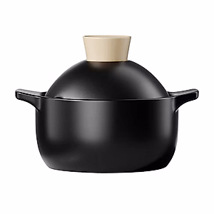 3.3L Nonstick Tagine Pot Moroccan Ceramic Tajine Cooking Coookware with Lid for Stew Casserole Slow Cooker for 3-4 People Use (Black)