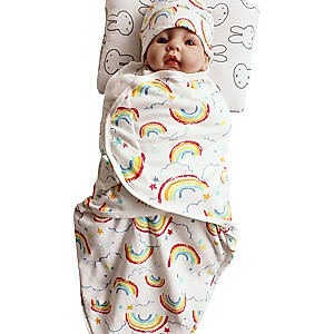 Baby Swaddle Wrap Newborn Cotton Blanket Rainbow Infant Sleeping Sack Set Include Sleeping Bag Crib Wrap+Hat+Gloves+Burp Cloth