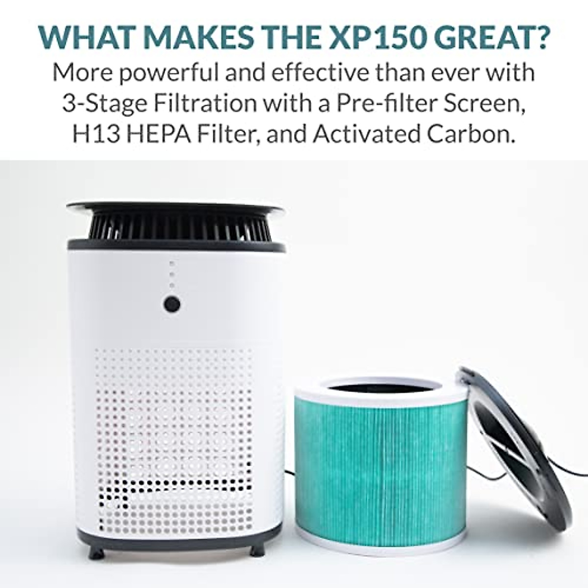 Purafide XP150 Veteran Owned, Tray-top, Countertop Air Purifier with 360-degree Air, 3 Stage Filtration for up to 460 Sq Ft. White, Pack of 1