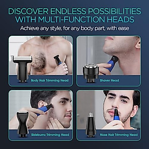 VOYOR Beard Trimmer for Men Electric Razor, Nose Face Body Hair Trimmer with Adjustable Length Combs All in 1 Rechargeable Mens Grooming Kit Cordless Electric Shaver Wet/Dry TX510 (Blue)