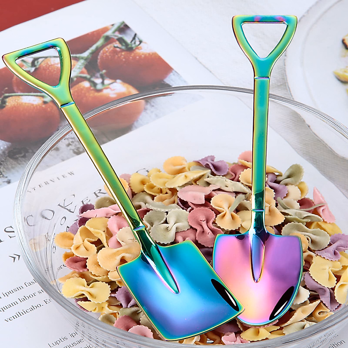6 Pack Stainless Ice Cream Spoons, Shovel Spoons, Watermelon Spoon Reusable Small Spoon for Tea Dessert Home Kitchen Party Restaurant Party Supplies (Colored)