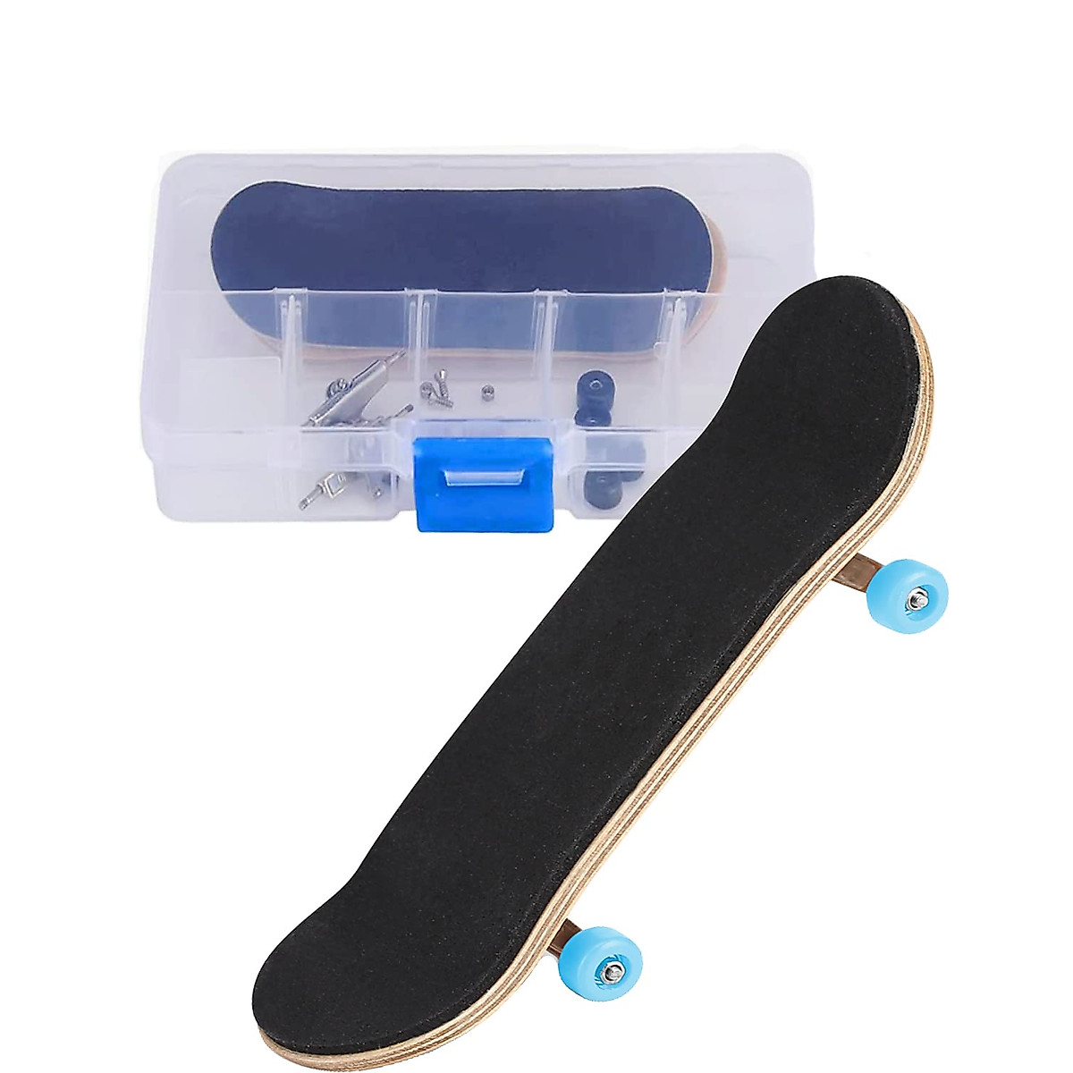 Weohoviy Finger Skateboard, Maple Wooden Fingerboard with Box Reduce Pressure and Ideal for Finger Skater, Kids (Light Blue)