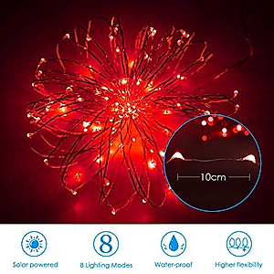 AMIR Upgraded Solar String Lights Outdoor, Mini 33Feet 100 LED Copper Wire Lights, Solar Powered Fairy Lights, Waterproof Solar Decoration Lights for Garden Yard Party Wedding Christmas (Red)