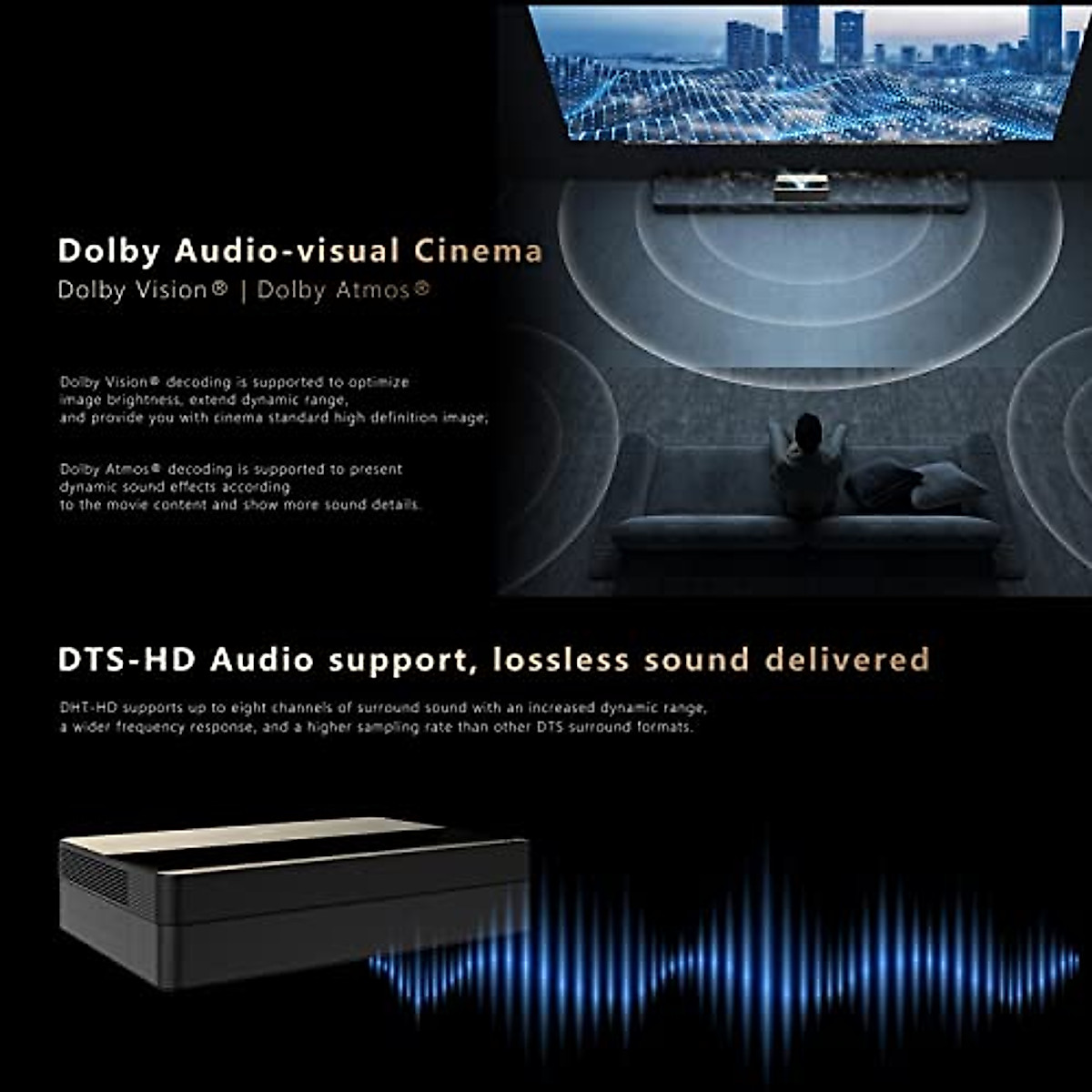 ChangHong B8U Laser 3D TV Projector | Native 4K Ultra HD | 0.21 Ultra Short Throw | RGB+ 2300 ANSI Lumens | Dolby Audio DTS HD Speaker | MT9629 2GB+32GB | Android TV 11.0 OS