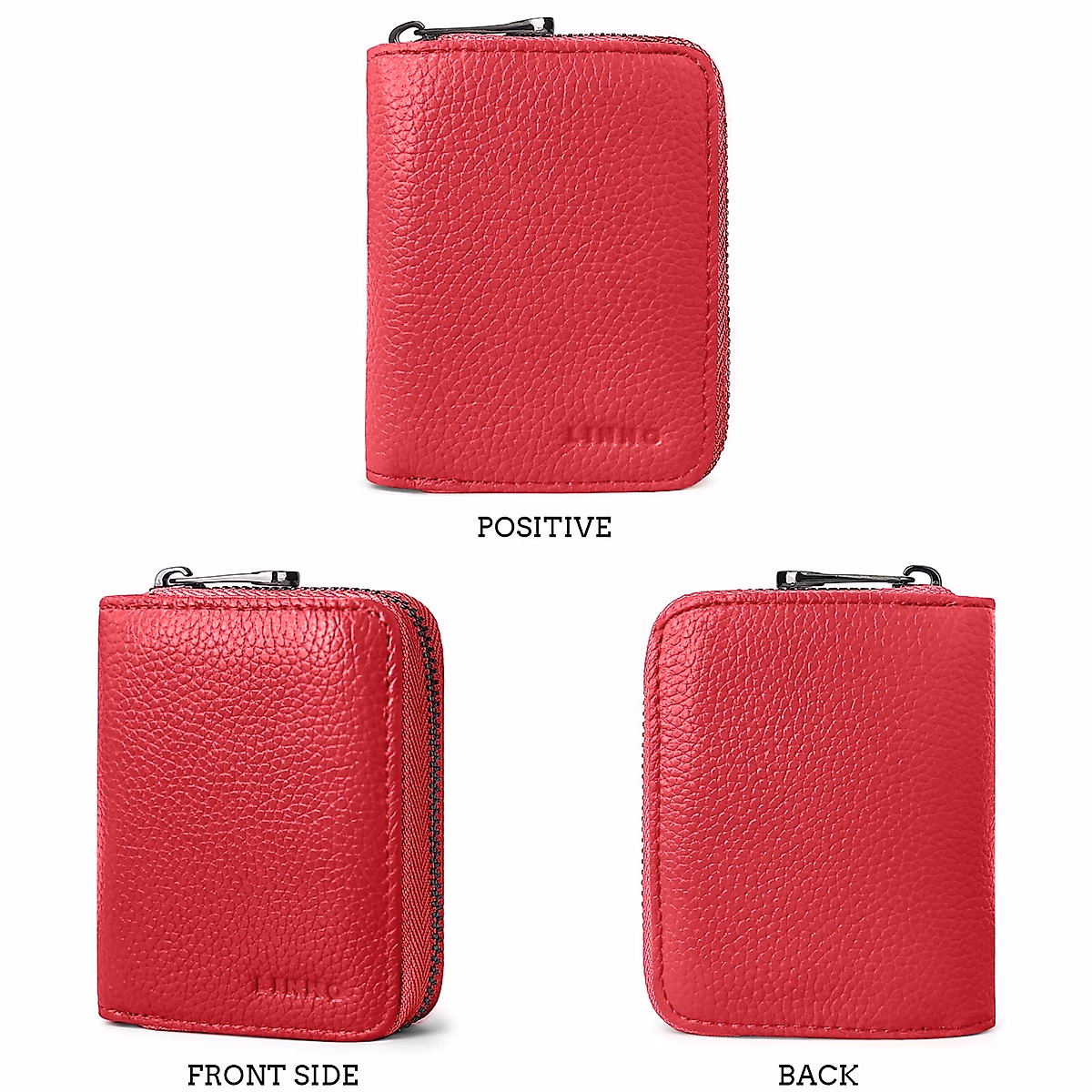 Linno RFID 20 Card Slots Credit Card Holder Genuine Leather Small Card Case for Women or Men Accordion Wallet with Zipper (Red)