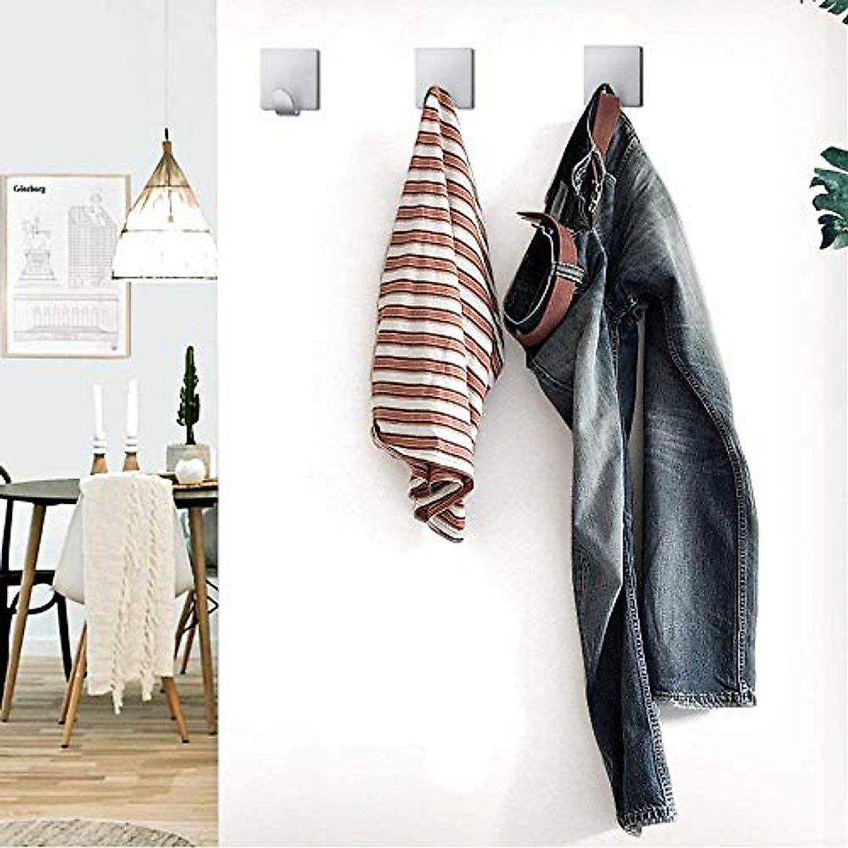 Fotosnow Wall Adhesive Hooks Heavy Duty Waterproof Stainless Steel Hooks for Hanging Coat, Hat Towel Robe-Bathroom and Bedroom-8 Packs