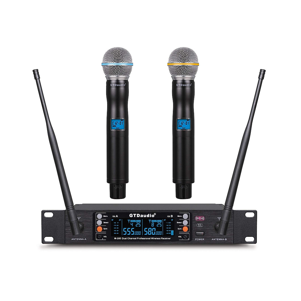 GTD Audio 2x100 Adjustable Channels UHF Wireless Microphone, Rang up to 400fts DJ Karaoke System w/Metal Mics (2 Hand Mics)
