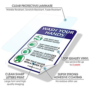 Hand Washing Signs Wash Hand Sign Sticker, 10 Pack 10" x 7" Please Wash Your Hand Sign Decals, Self-Adhesive Vinyl, Employee Hand Washing Sign, Indoor & Outdoor
