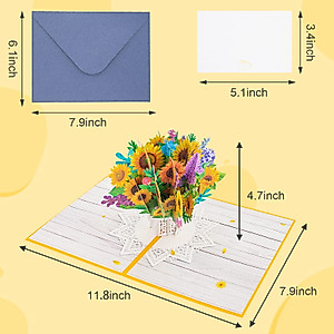 JinRuiKJ Sunflowers 3D Pop Up Card - Handmade 3D Popup Cards with Envelope, 5.9" x 7.9" Cover, Pop Up Flower 3D Greeting Cards - Funny Birthday Cards for Women