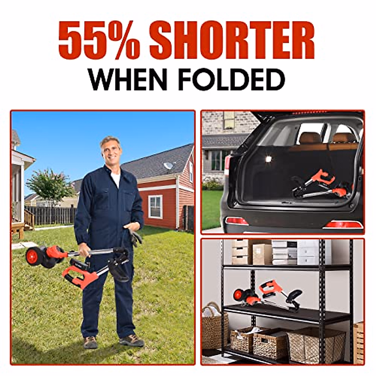 LARMEIL 21V Weed Wacker Electric Weed Eater Battery Powered, 3 in 1 Edger Lawn Tool, Lawn Edger Brush Cutter String Trimmer for Garden Yard, Cordless Weedeater with Blades and Weed Wacker String, Red