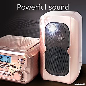 Magnavox MM435M-RG 3-Piece Compact CD Shelf System with Digital FM Stereo Radio, Bluetooth Wireless Technology, and Remote Control in Rose Gold | LCD Display | AUX Port Compatible |
