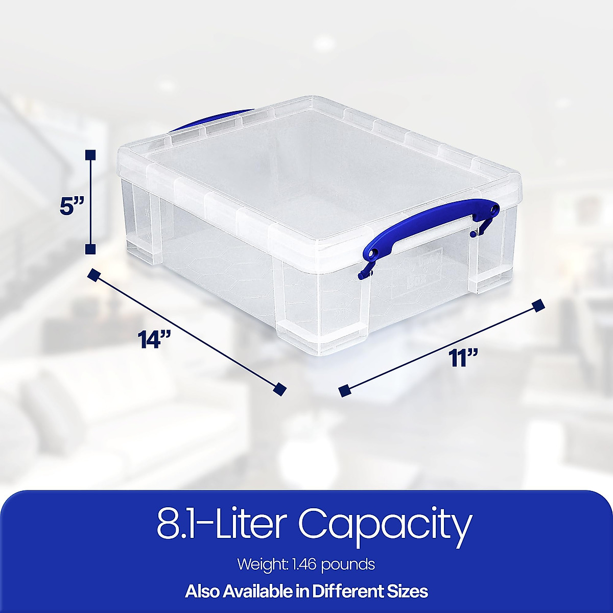 Really Useful Box 4 Pack Storage Bins, Clear Plastic Stackable Organizing Totes, 8.1 Liter