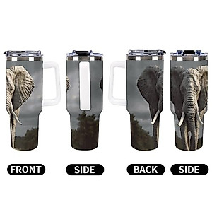 LLUTSNTH 40 Oz Vacuum Tumbler with White Handle Leakproof Insulated Tumbler 3D Elephant Stainless Steel Travel Mug with Lid And Straw Coffee Cup Cute Water Bottles Cup Holder Friendly