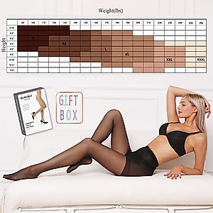 HA WA Black Tights for Women, 3 Pairs Sheer Tights with Control Top Pantyhose(black,L)