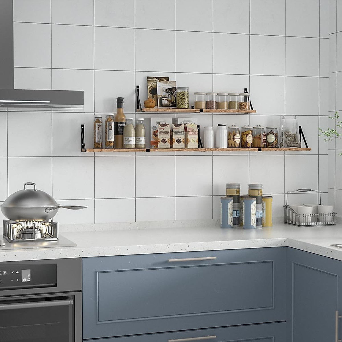 Floating Book Shelves for Wall Set of 3, Wall Bookshelf, 33 inch Long Wood Shelf for Wall Storage, Hanging Shelving for Bedroom, Bathroom, Living Room, Kitchen, Office and Plants (Carbonized Black)