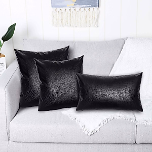 HDDahua Black Ostrich Skin Faux Leather Throw Pillow Covers, Modern Faux Leather Couch Lumbar Cushion Covers for Couch Bed Sofa 20x 20 Inches