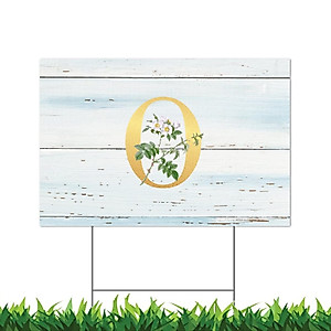 Floral Monogram Letter Golden Letter O Lawn Signage Initial Letter Yard Signs with Stakes Couples Gift for Garage Sales Rent Open House Construction 12"x18"
