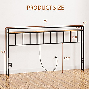 LAKEMID King Headboard, Headboards with LED Light, Outlets and USB Ports, Head Board with Storage Rack, Sturdy and Stable Headboard for King Size Bed, Adjustable Height, Easy Assembly, Rustic Brown