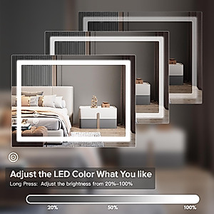 LED Bathroom Mirror 20 x 28 Inch Mirror with Light for Bathroom Wall Mounted Anti-Fog Lighted Mirror with 3000K/4500K/6000K Front Lighted Mordern Makeup Mirror (Horizontal/Vertical)