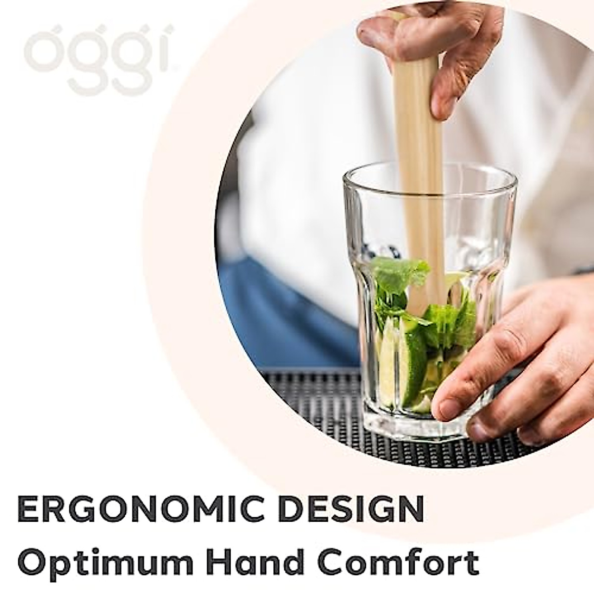 OGGI Long Muddler for Cocktails, Wooden, 8.5"/22cm - Ideal Bartender Accessories, Cocktail Accessories, Drink Muddler, Wood Muddler