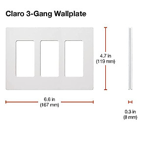 Lutron Claro 3 Gang Decorator/Rocker Wallplate, Gloss, White (1-Pack) | CW-3-WH