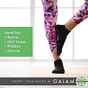 Gaiam Yoga Socks - Grippy Non Slip Sticky Toe Grip Accessories for Women & Men - Hot Yoga, Barre, Pilates, Ballet, Dance, Home - Grey, Small/Medium