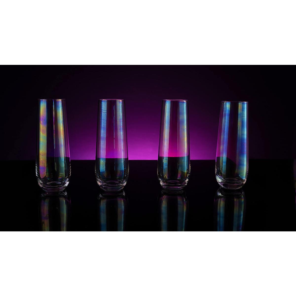 Iridescent Luster Pearl Radiance Set of 4 Champagne Glasses 10oz Each - Radiance White Pearl Whimsy and Nostalgia Large Wine Glass, Colored Wine Glasses, Iridescent Wine Glasses, Rainbow Glasses